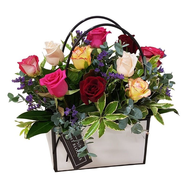 Colourful Rose Handbag | Rainbow Roses | Free Flower Delivery Auckland
