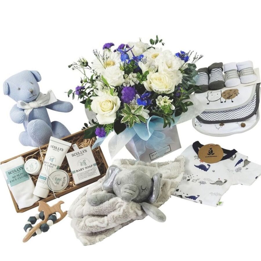 Elephant Cuddles Baby Gift Basket | Free Flower Delivery Auckland