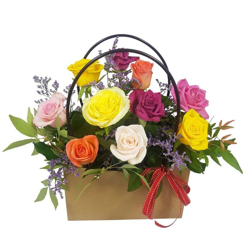 Colourful Rose Handbag | Rainbow Roses | Free Flower Delivery Auckland
